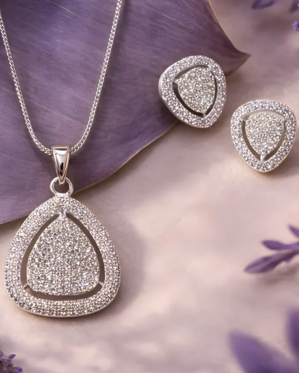 Sparkling Diamond Triangle Pendant Set - BELLEFAUX